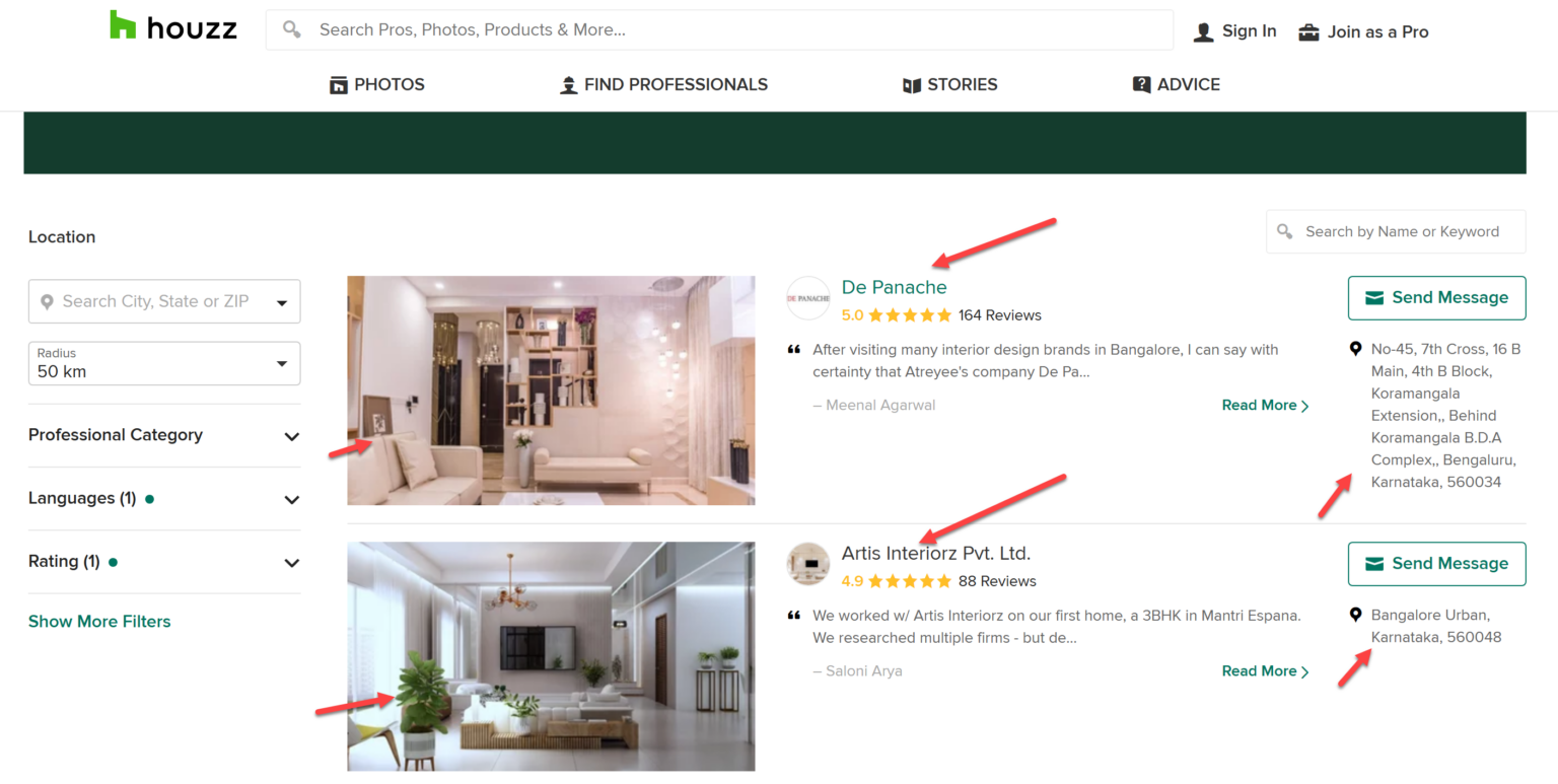 Scraping Houzz – Professionals Contact Details – WebHarvy Blog